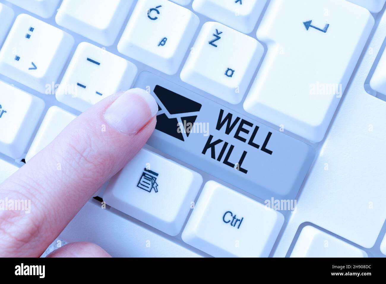 Text sign showing Well Kill. Word for operation of placing a column of ...