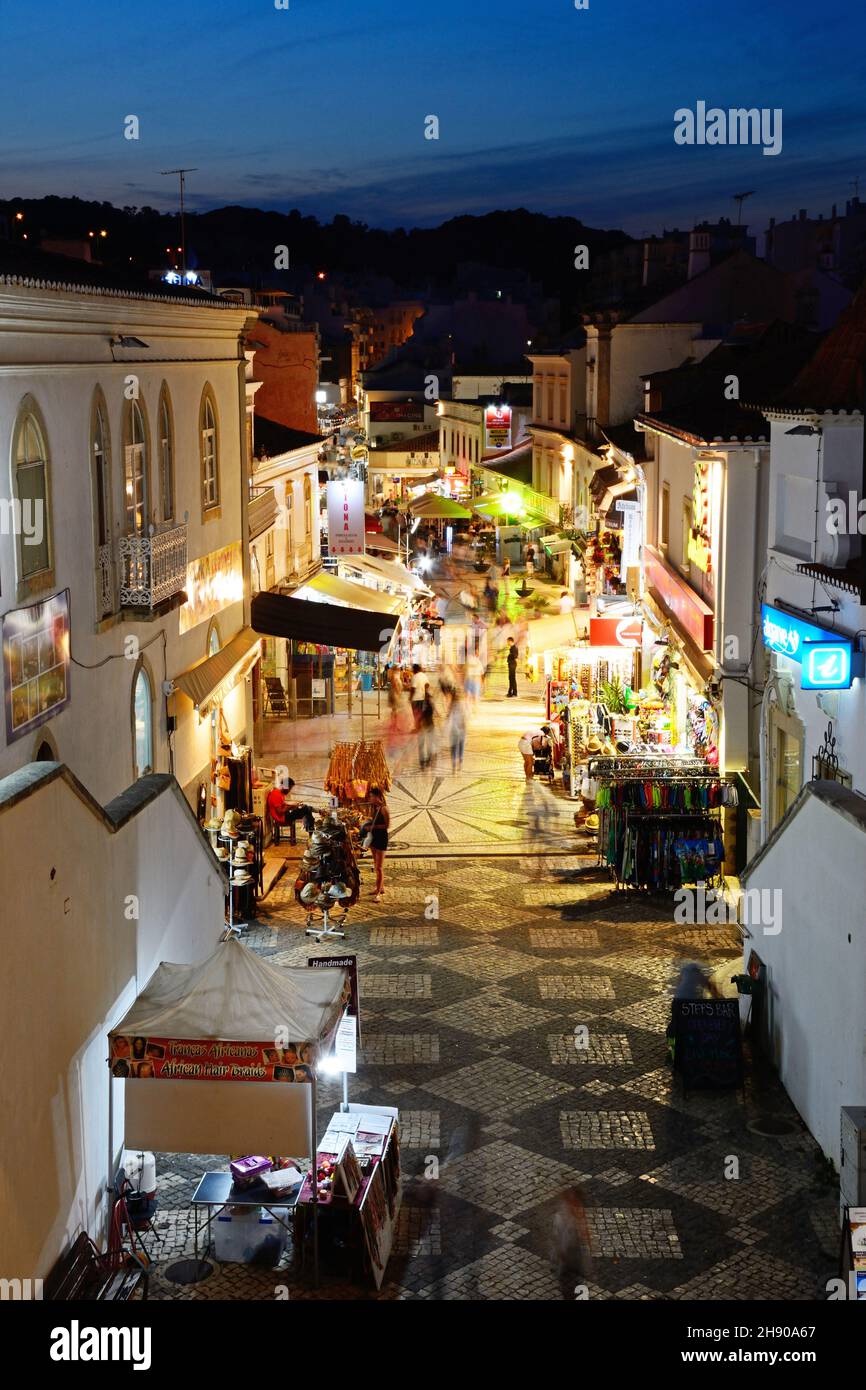 Elevated view of the R 5 de Outubro shopping street in the evening with ...