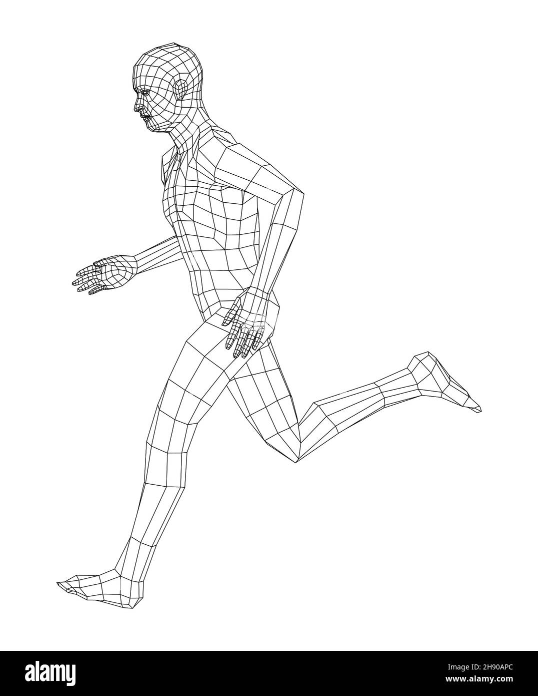 Wireframe running man. 3d illustration Stock Photo - Alamy