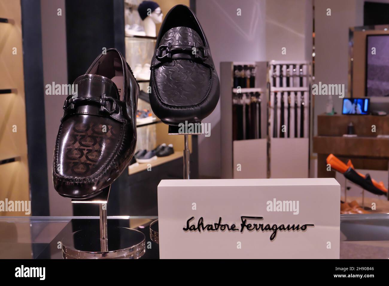 SALVATORE FERRAGAMO SHOES ON DISPLAY INSIDE THE FASHION STORE Stock ...