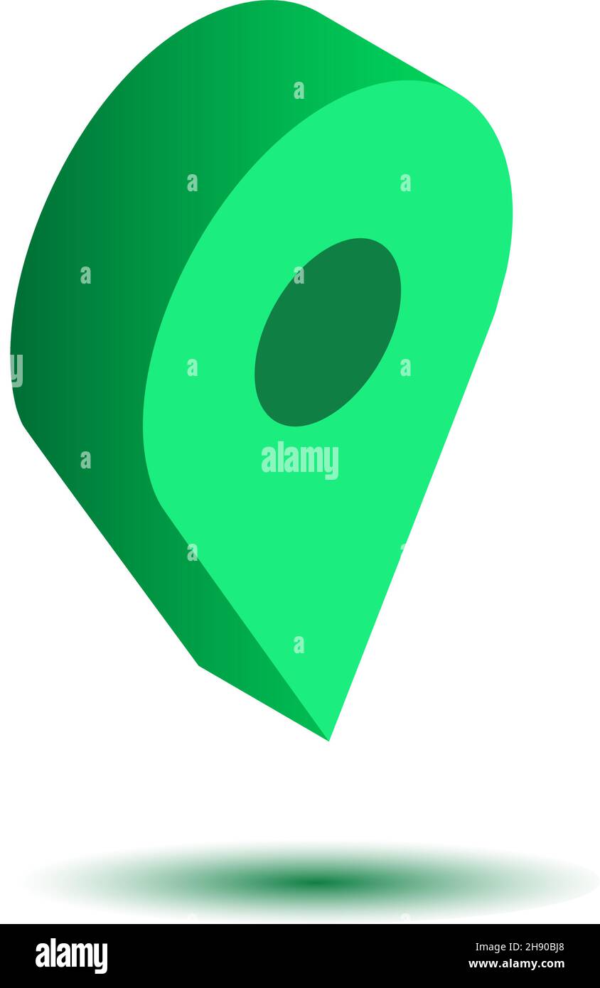 Realistic 3d green isometric color map pin pointer icon isolated on ...