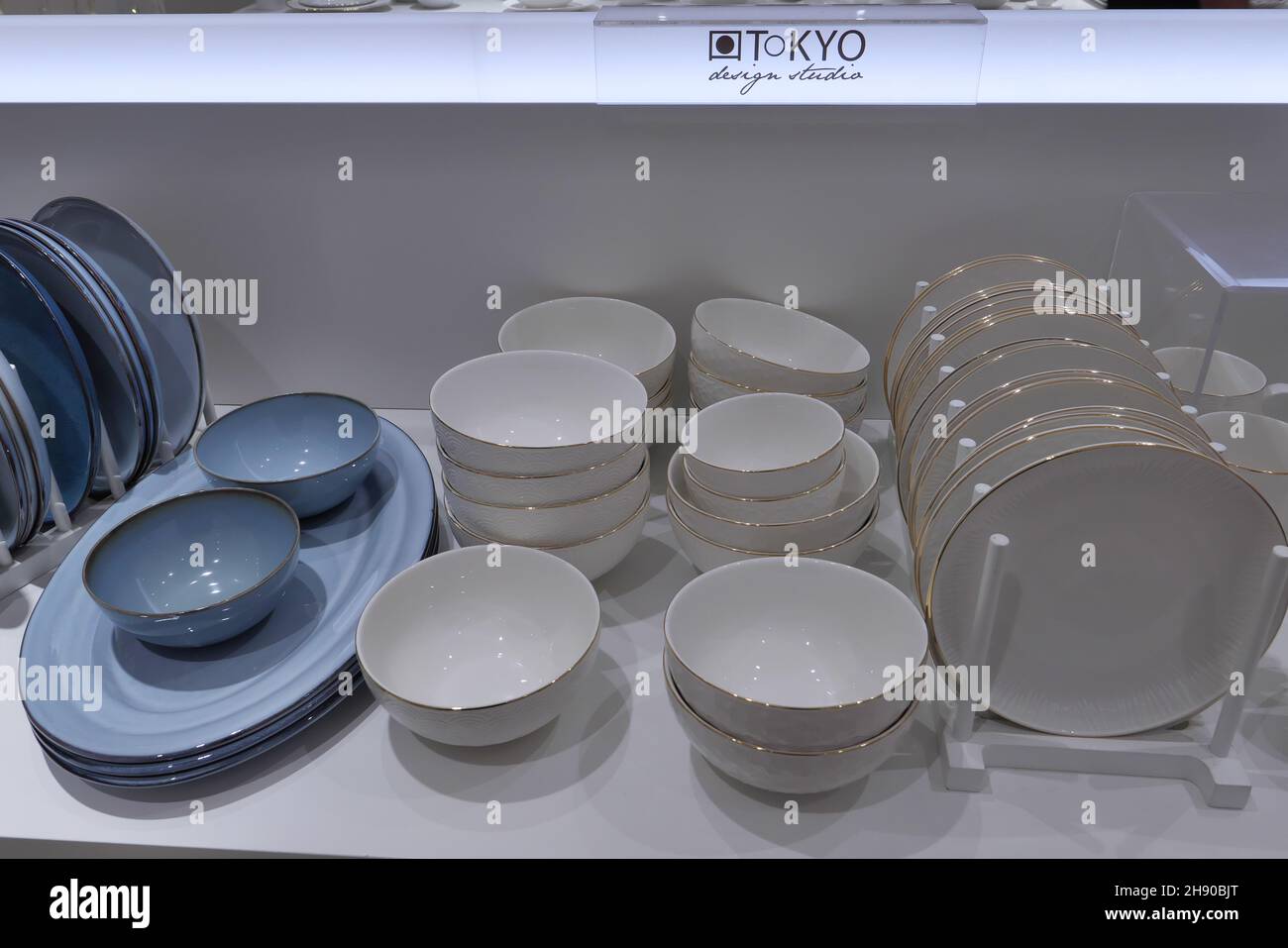 TOKYO DESIGN WHITE PORCELAIN PLATES AND CUPS ON DISPLAY INSIDE THE ...