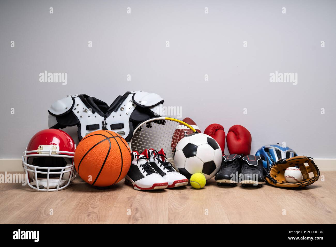 Many Sport Equipment Gear Objects And Accessories Stock Photo - Alamy