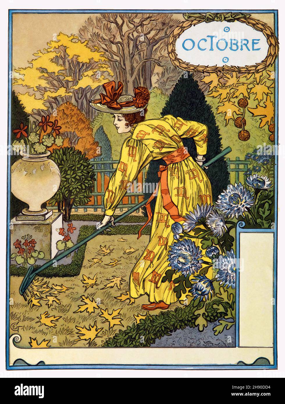 Octobre - October girl, Eugène Grasset calendar, Art Nouveau ...