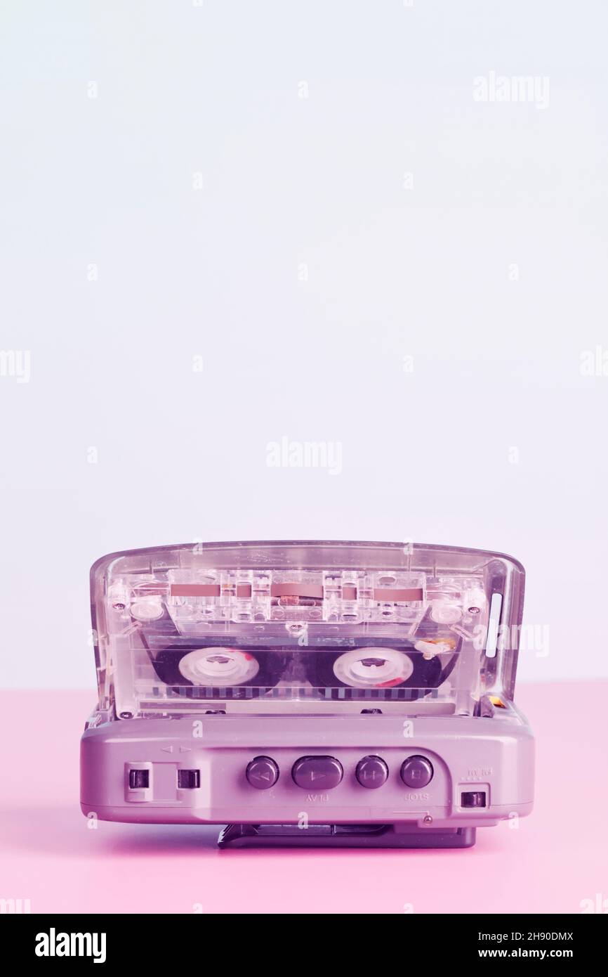 Old audio player with cassette on neon color. retro style. vintage ...