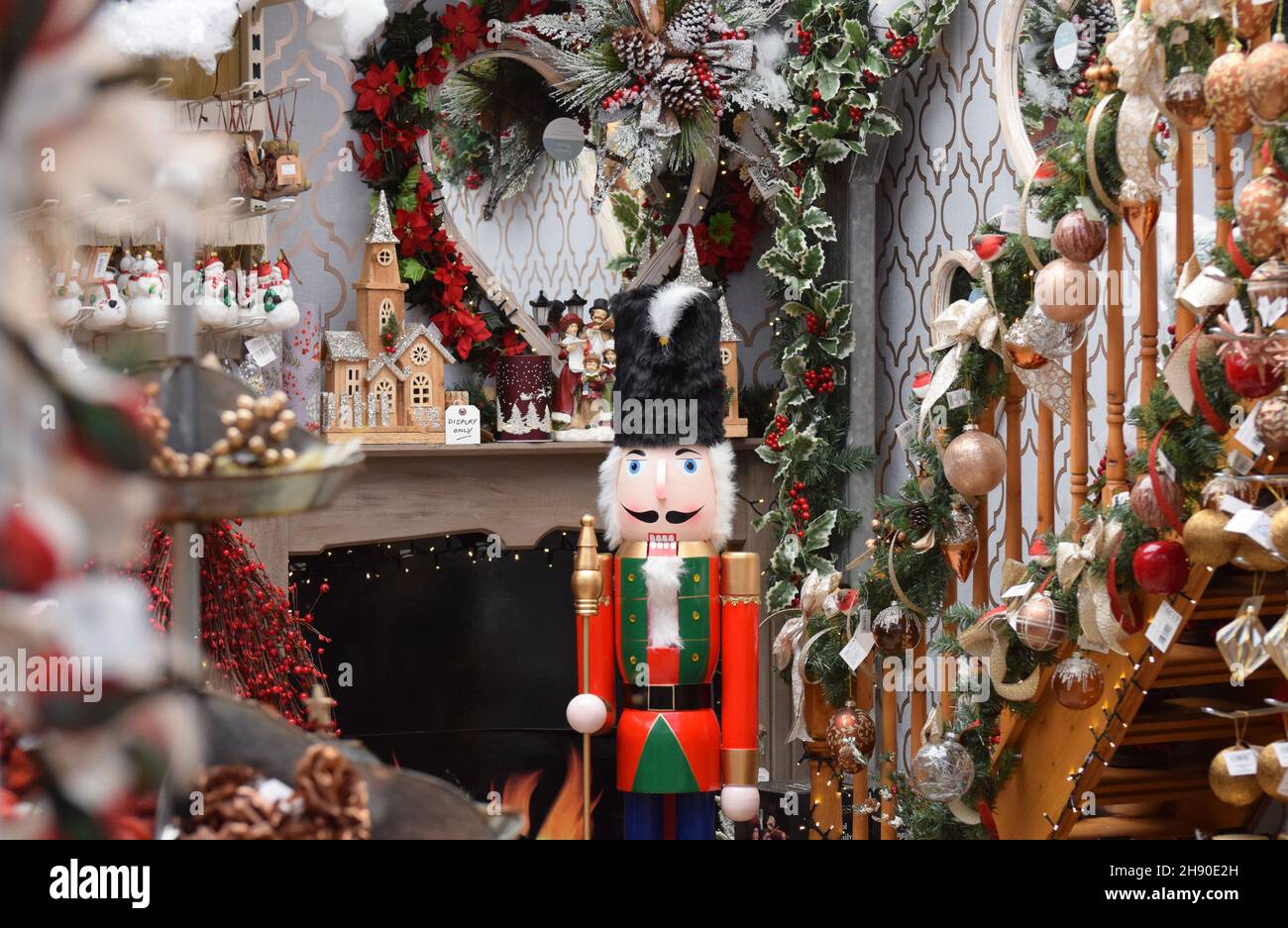 A gorgeous traditional Christmas decor display of decorations with the ...