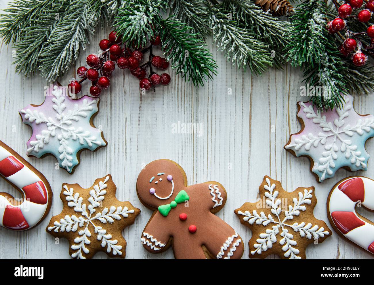 Christmas backgrounds. Homemade gingerbread cookies border with copy ...
