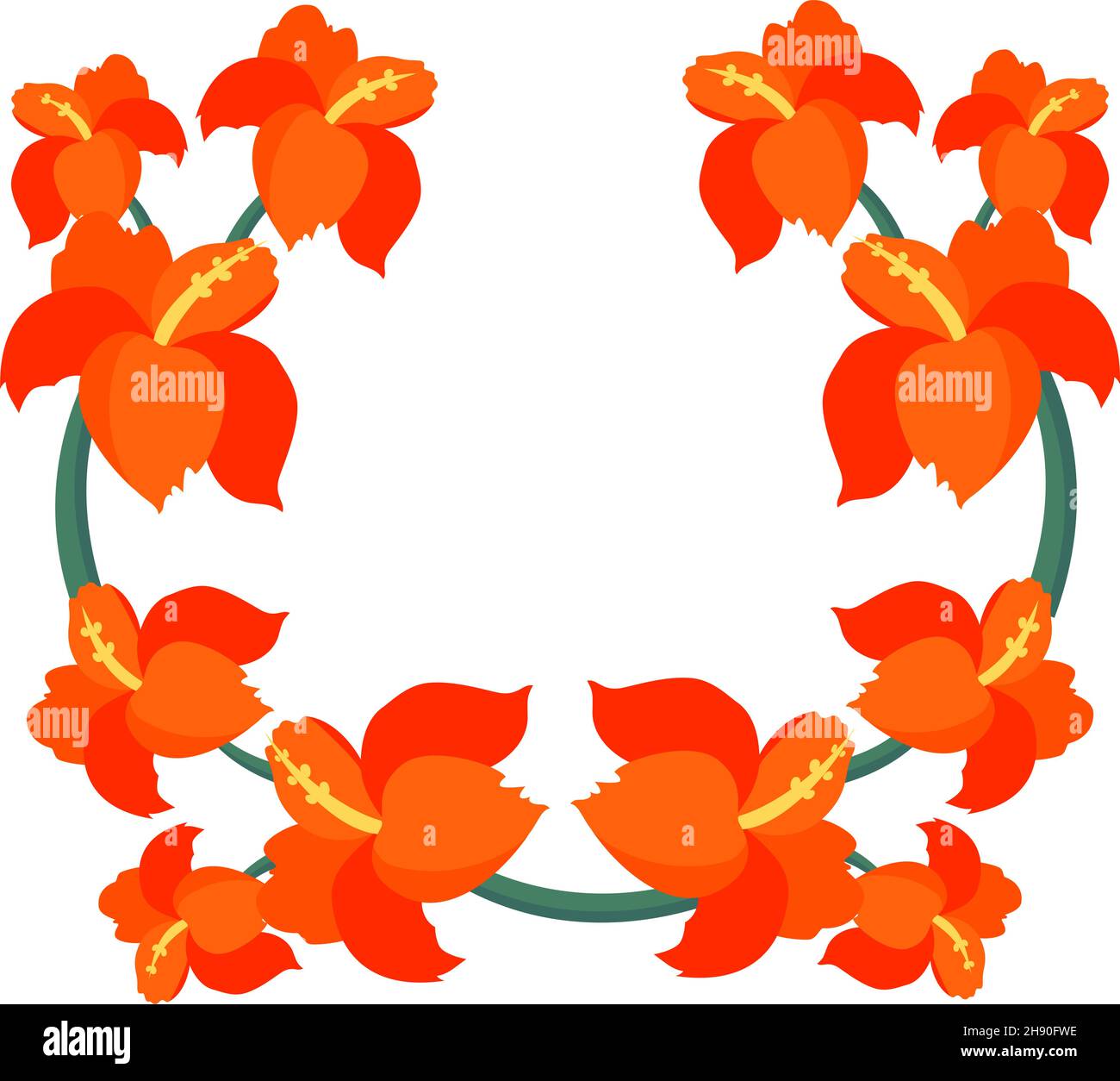 Cartoon botanical frame of red flowers on white background. Vector ...
