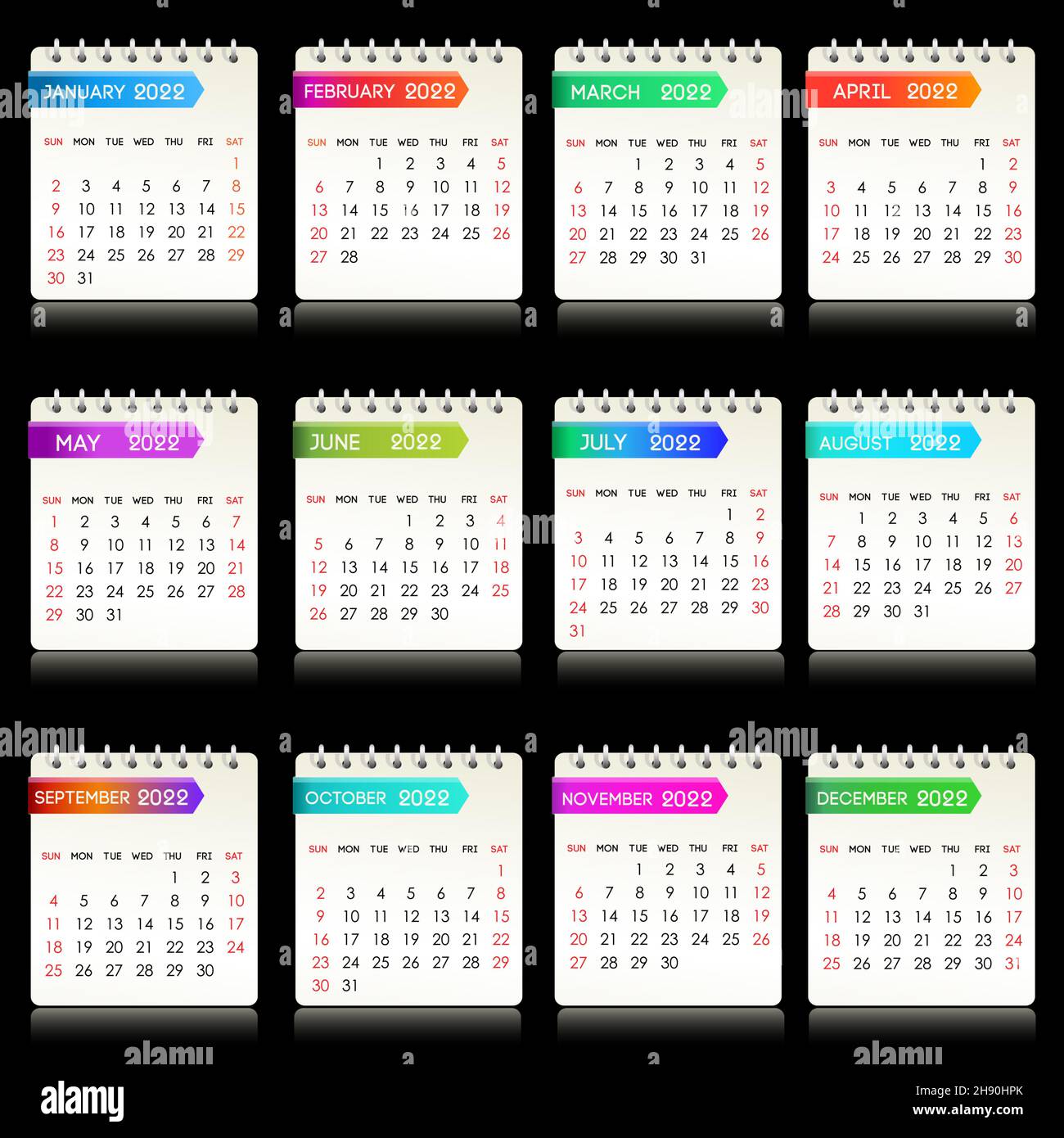Calendar Template Of 2022 With Colorful Labels Stock Vector Image & Art ...