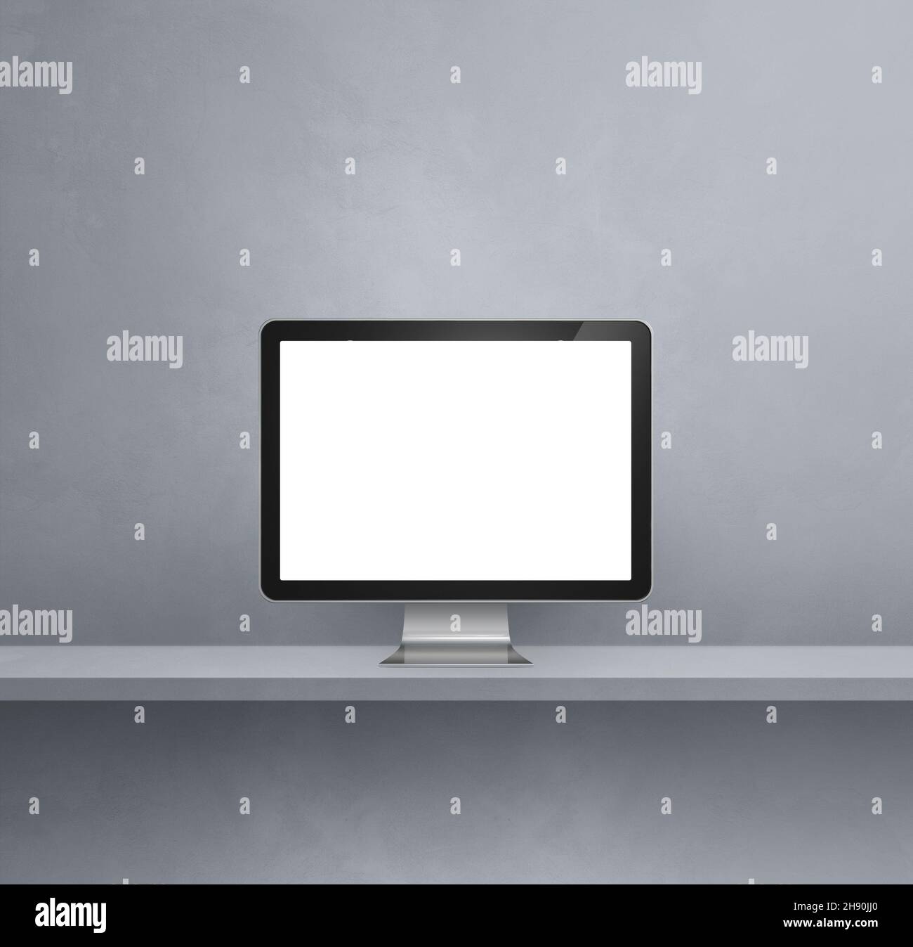 Computer pc - grey wall shelf background. 3D Illustration Stock Photo ...