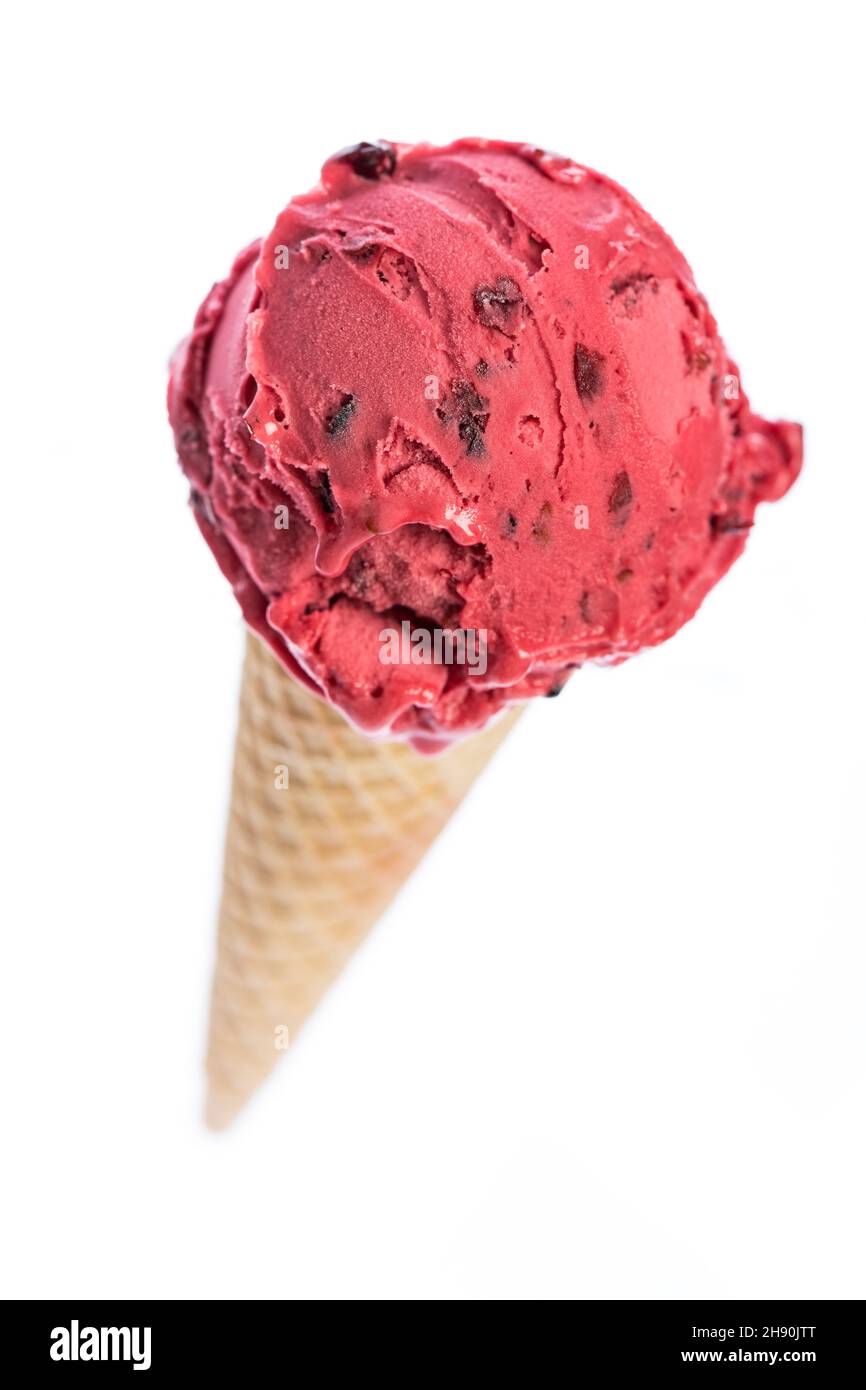 An ice cream cone with berry ice cream from bird's eye view Stock Photo ...