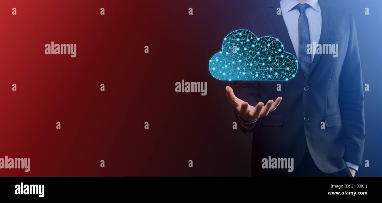 Businessman hold cloud icon.Cloud computing concept - connect smart ...