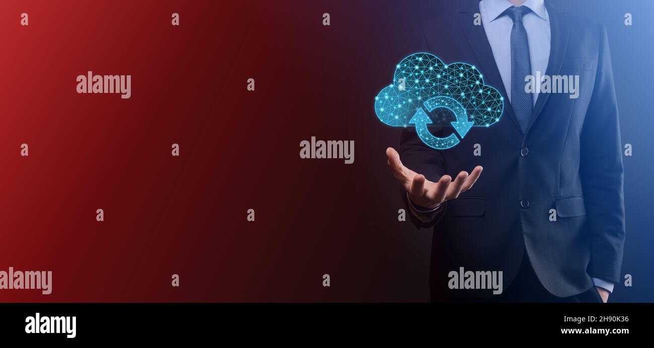 Cloud technology. Polygonal wireframe cloud storage sign with two ...