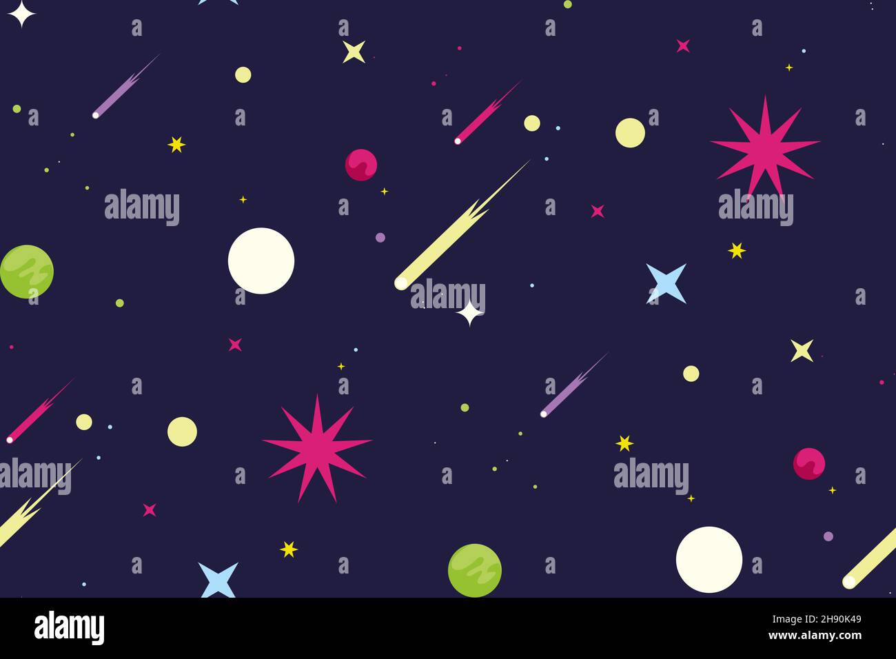 Seamless pattern with stars and comets. Texture with space objects in ...