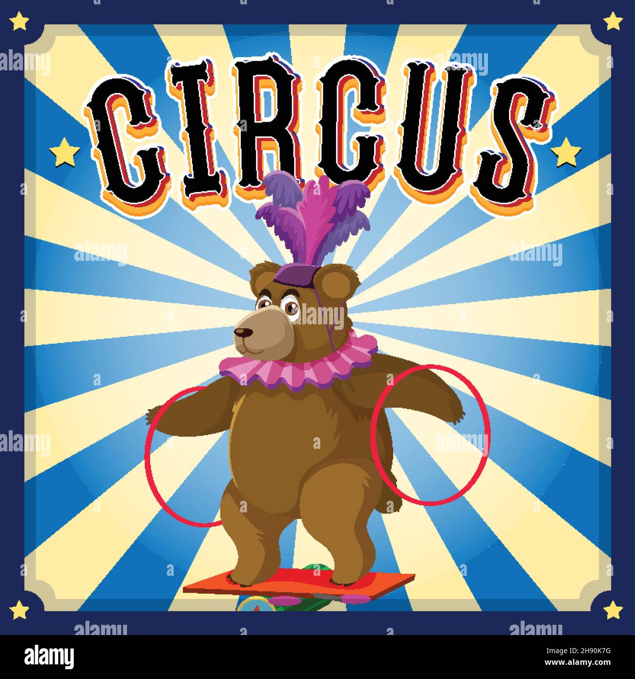 Circus banner design with bear performance playing rings illustration ...