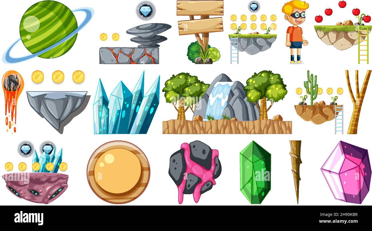 Set of isolated game objects and elements illustration Stock Vector ...