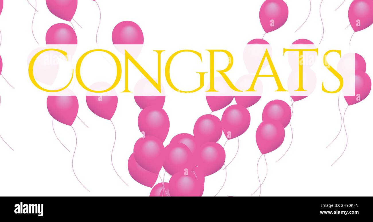 Digital composite of congrats text in yellow font color over purple ...