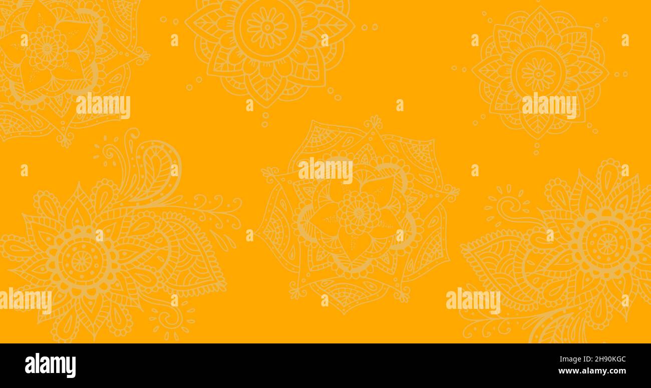 Digital composite of pastel abstract rangoli patterns on yellow ...