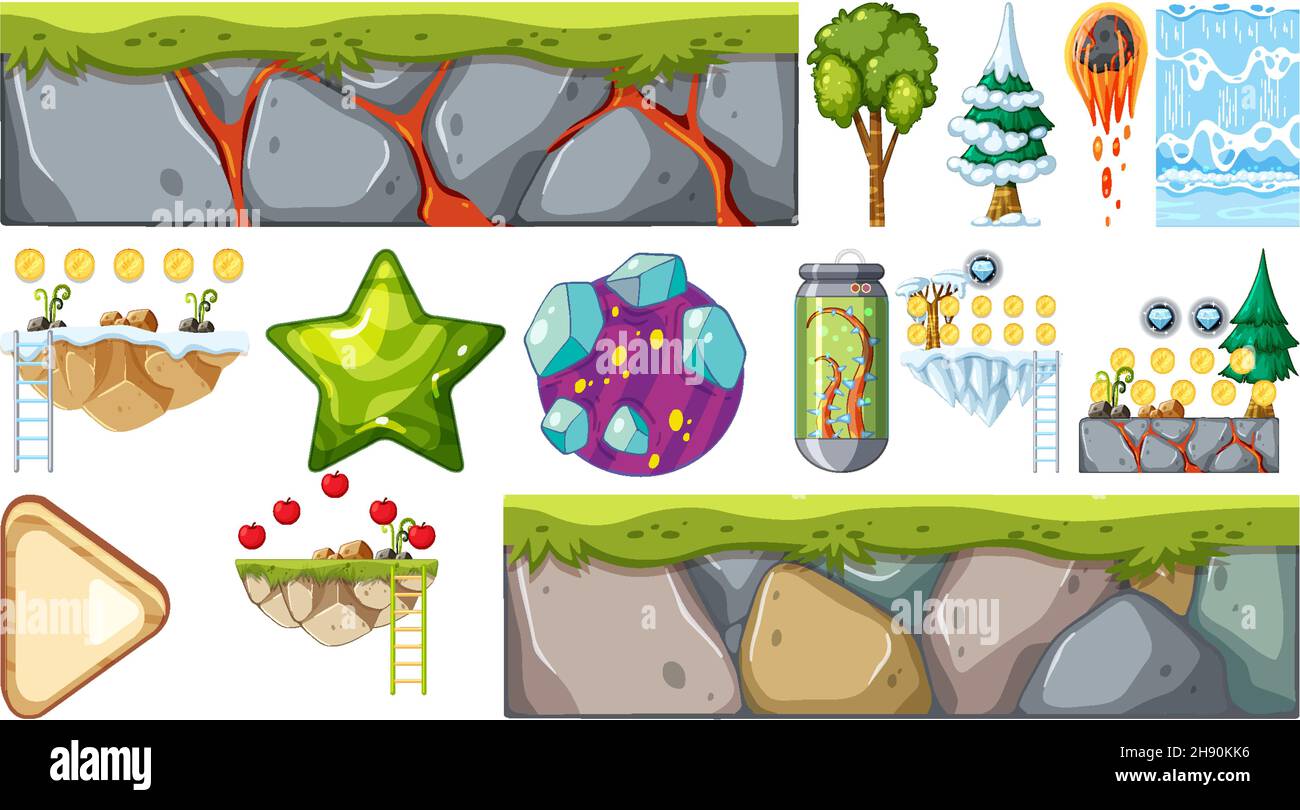 Set of isolated game objects and elements illustration Stock Vector ...