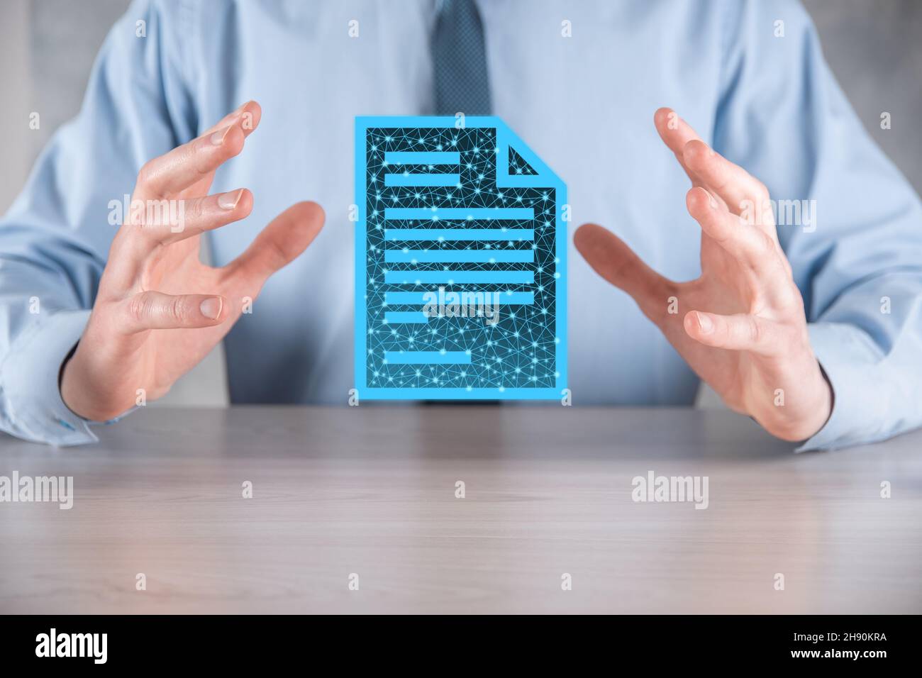 Businessman man holding a document icon in his hand Document Management ...