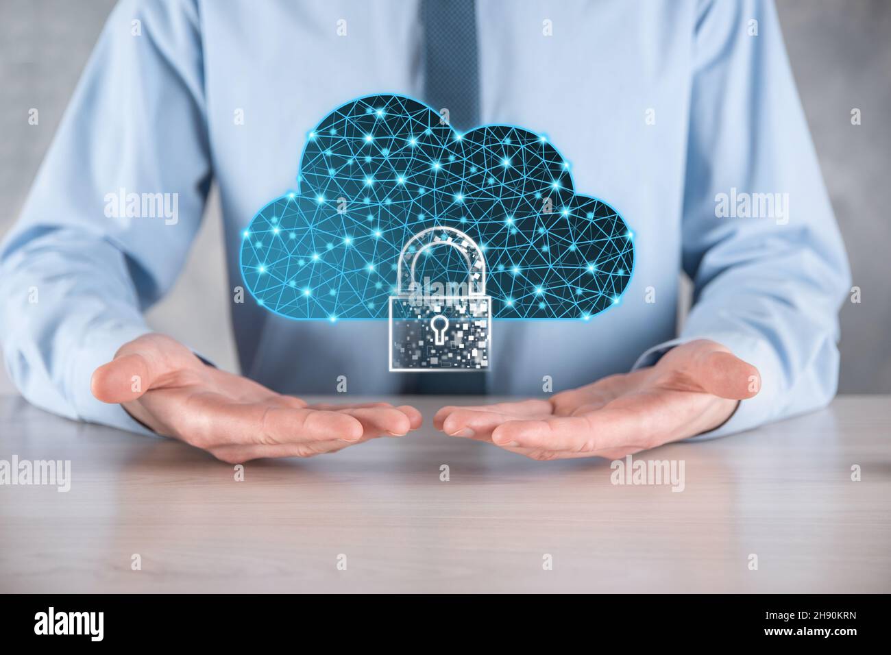 Cloud technology. Polygonal wireframe cloud storage sign with padlock ...