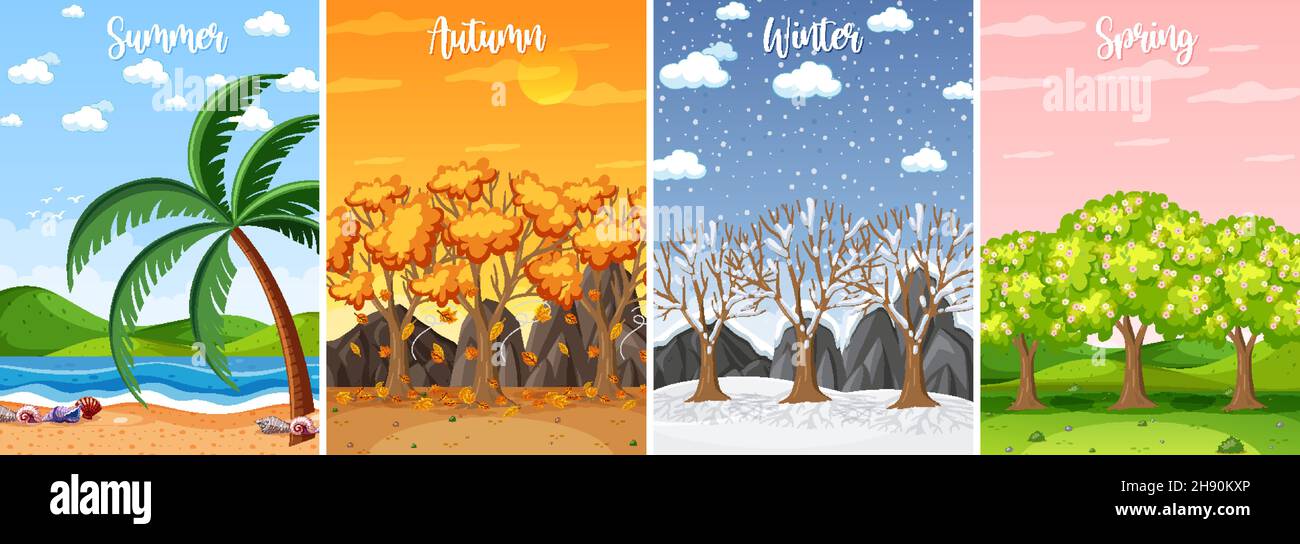 Set of four seasons backgrounds illustration Stock Vector Image & Art ...