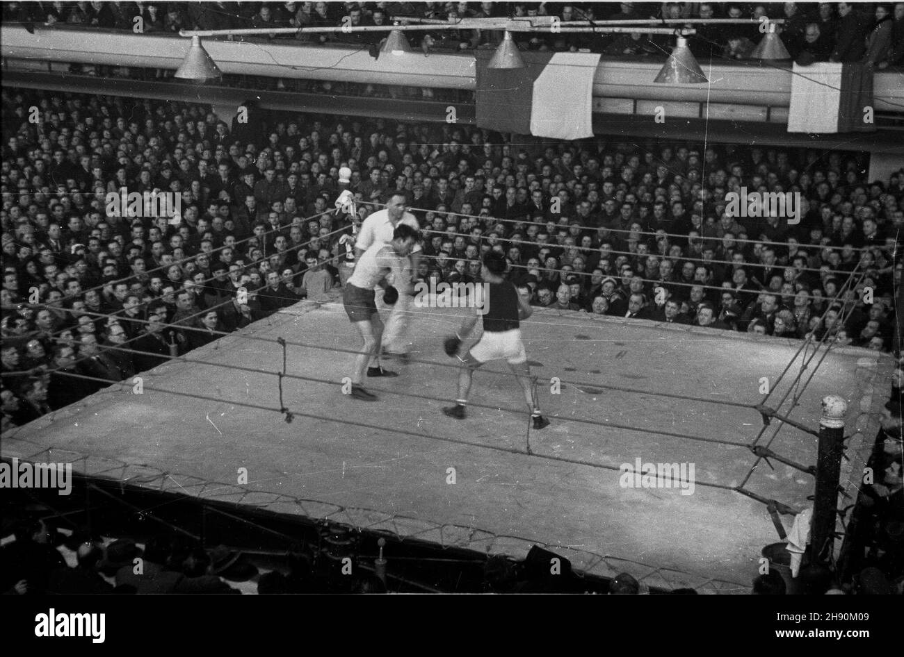 Warszawa, 1947-02-02. Mecz bokserski Polska - Czechos³owacja (12:4) w ...
