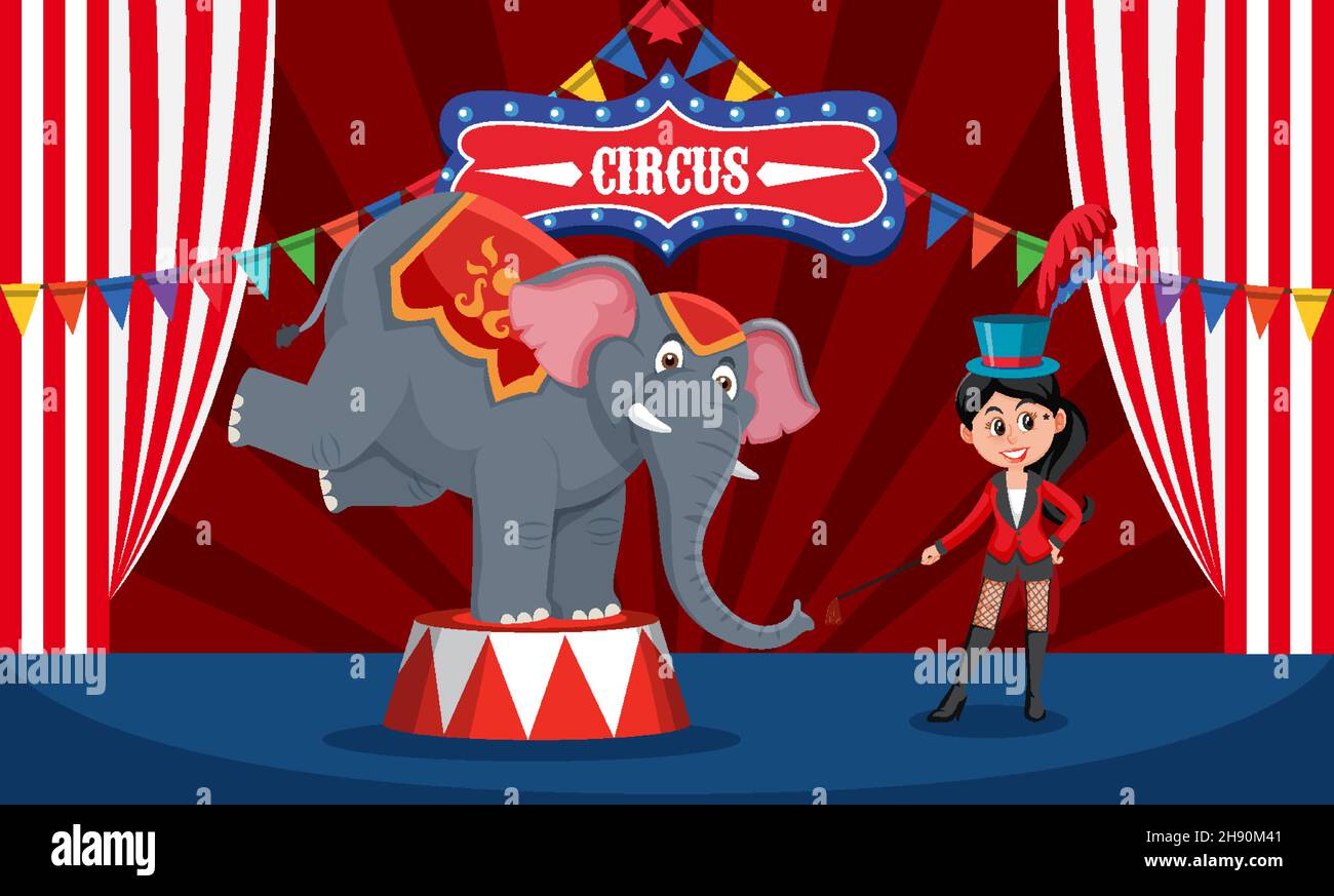 Elephant performance balancing standing two legs illustration Stock ...