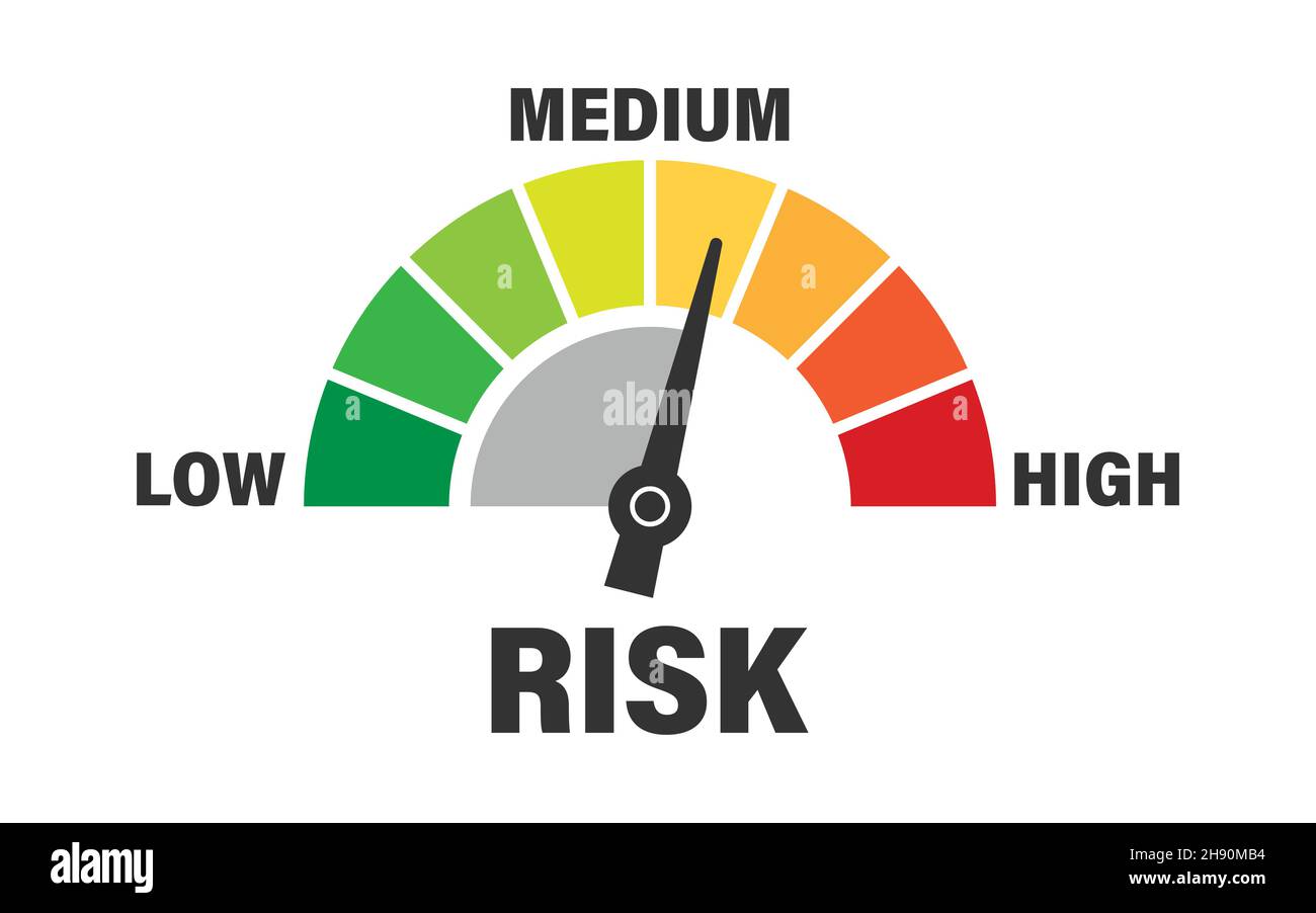 Risk meter icon in flat style. Rating indicator vector illustration on white isolated background ...