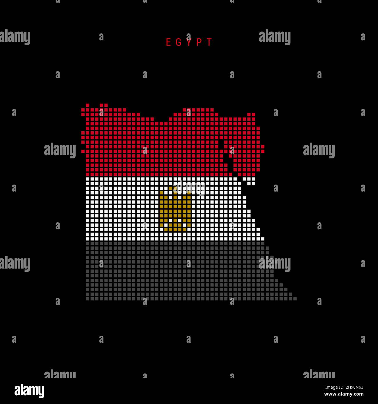 Square dots pattern map of Egypt. Egyptian dotted pixel map with national flag colors isolated ...