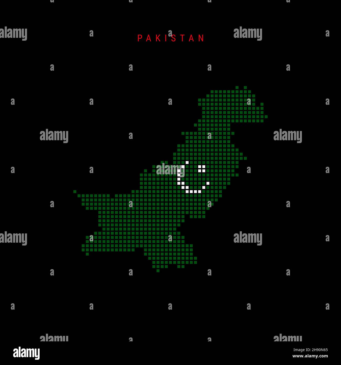 Square dots pattern map of Pakistan. Pakistani dotted pixel map with ...