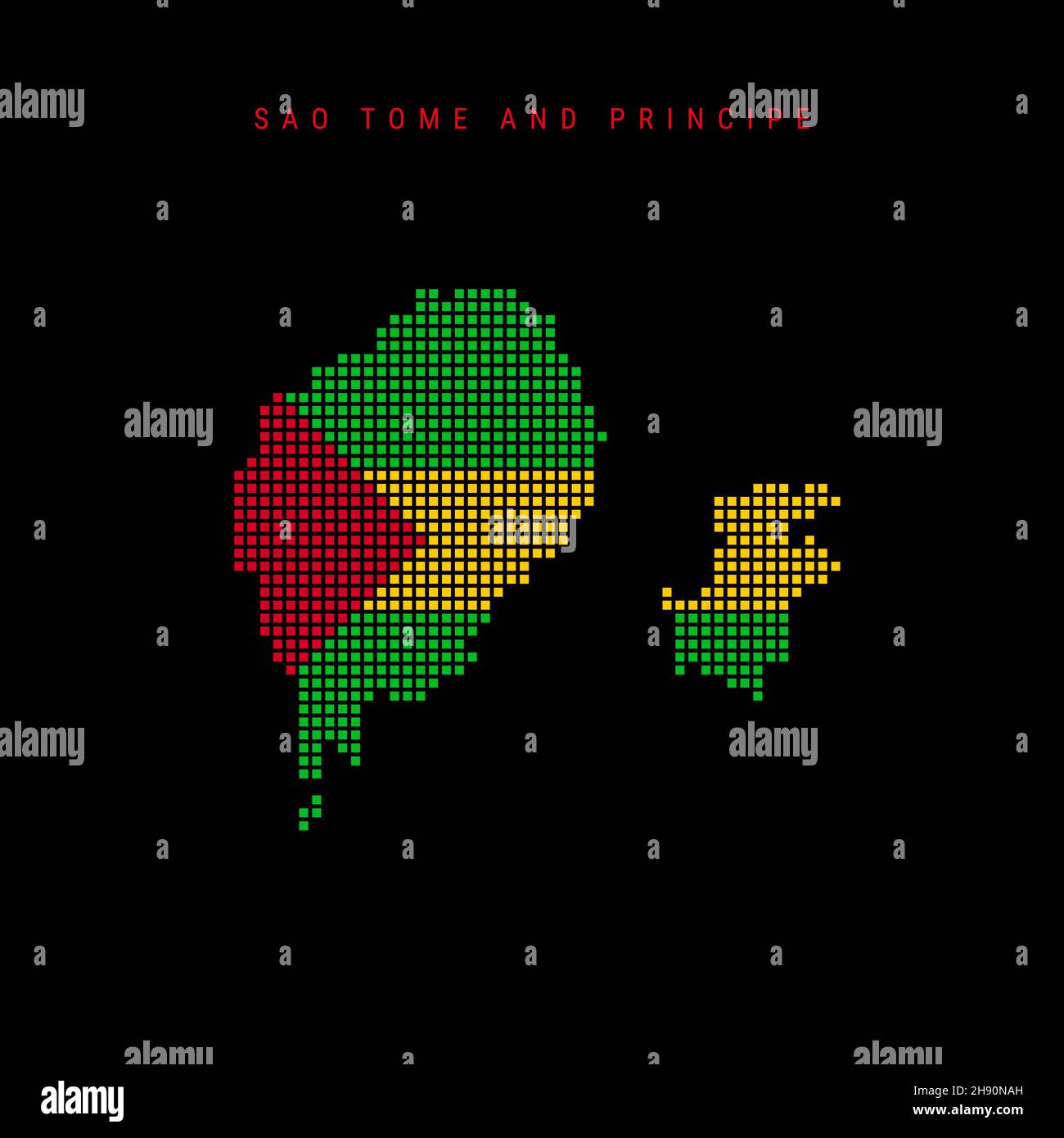 Square dots pattern map of Sao Tome and Principe dotted pixel map with national flag colors ...