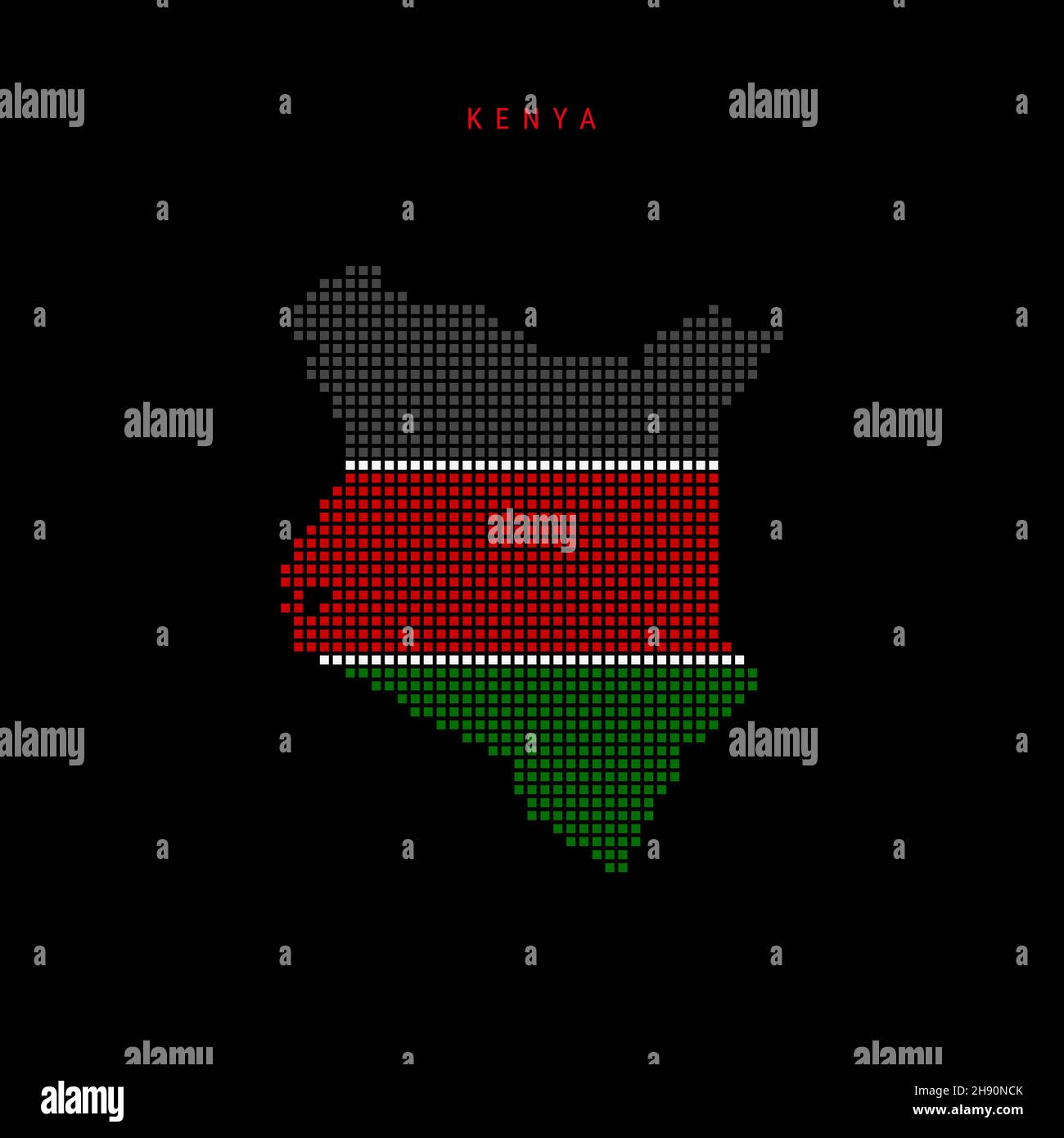 Square dots pattern map of Kenya. Kenyan dotted pixel map with national ...