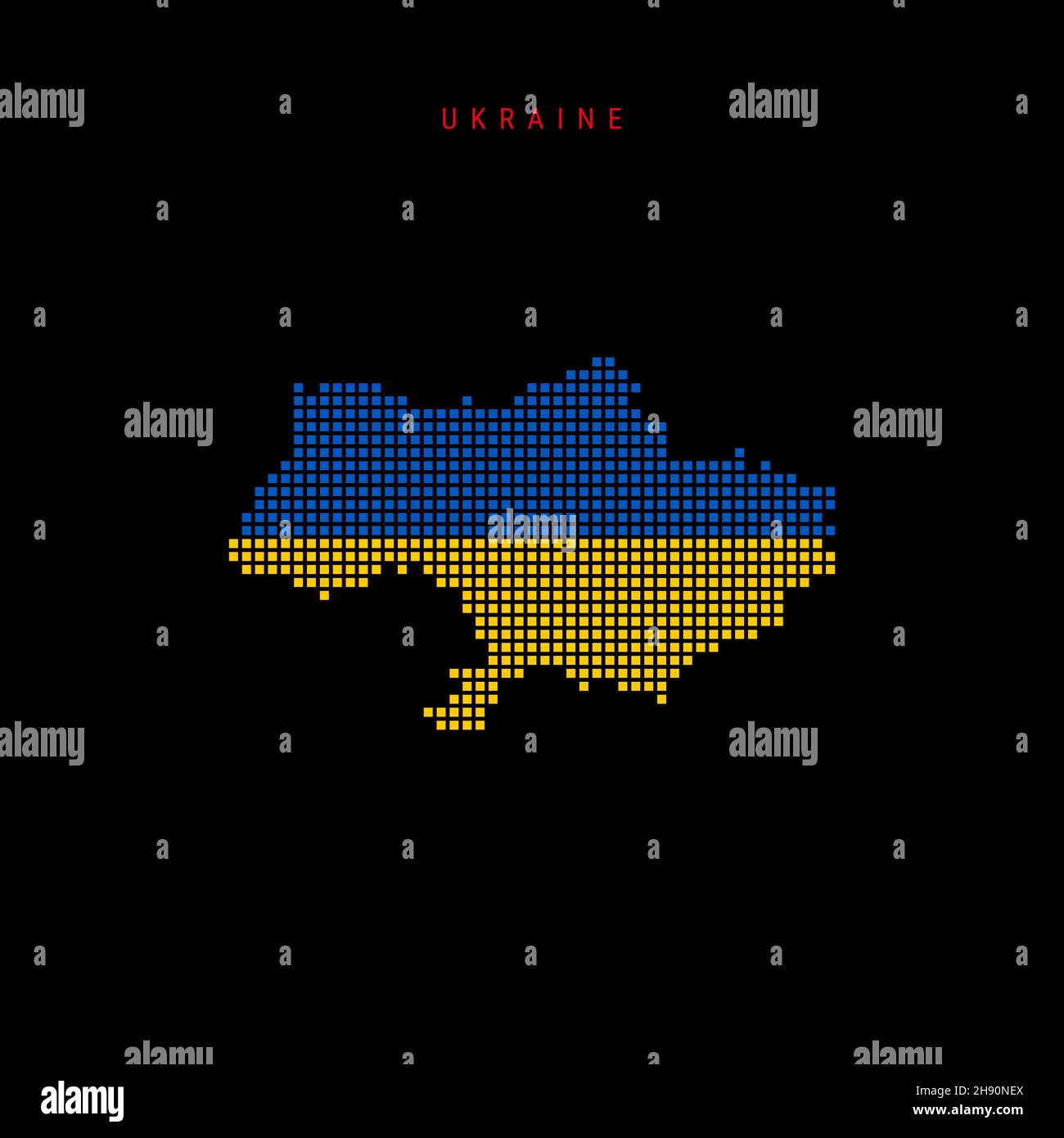 Square dots pattern map of Ukraine. Ukrainian dotted pixel map with national flag colors ...