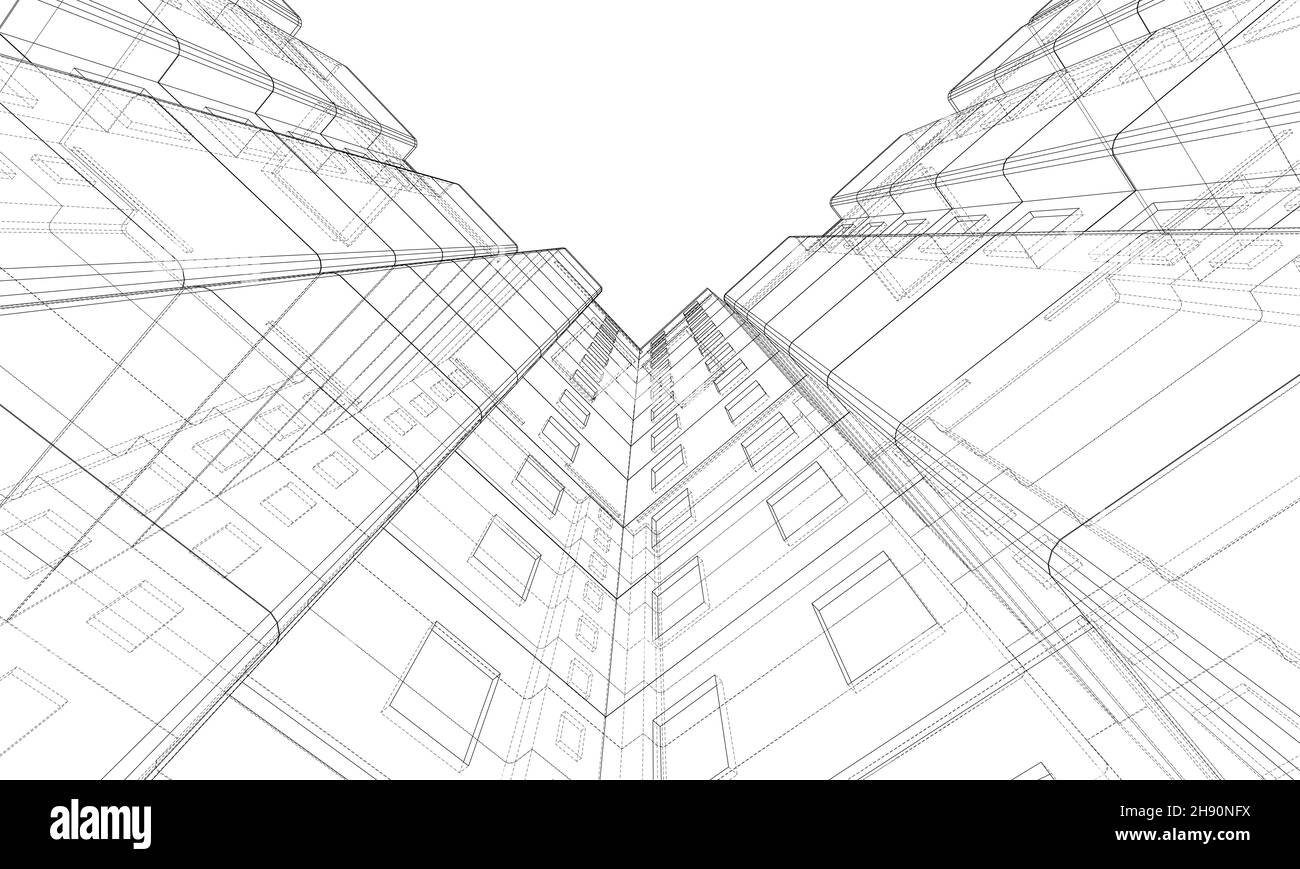 Wire-frame model of a multi-storey building Stock Photo - Alamy