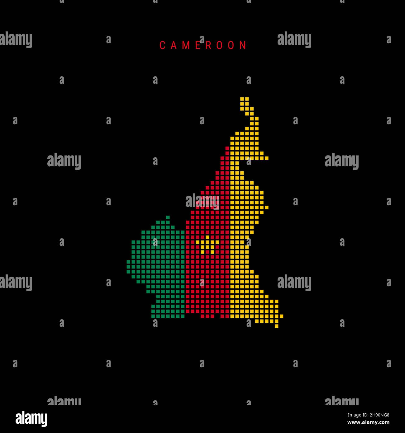 Square dots pattern map of Cameroon. Cameroonian dotted pixel map with national flag colors ...