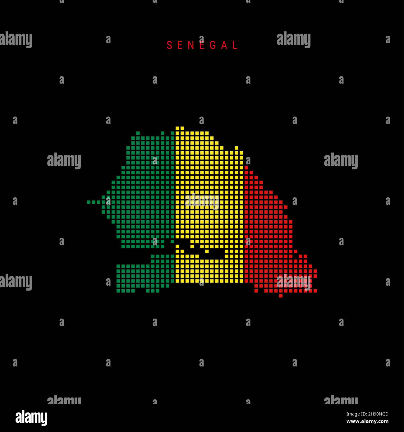 Square dots pattern map of Senegal. Senegalese dotted pixel map with national flag colors ...