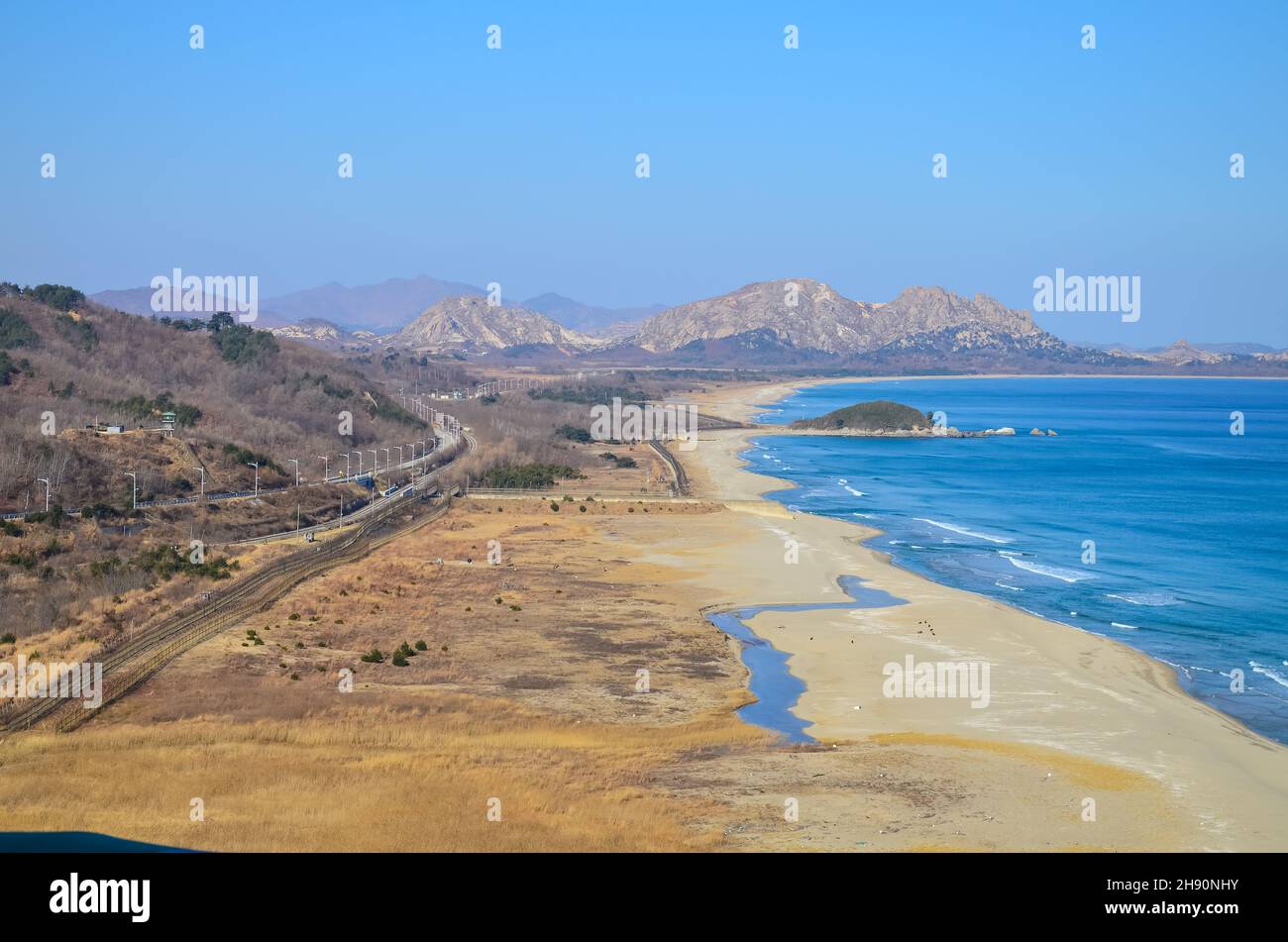 Beautiful view of the beach and mountains from Goseong Unification ...