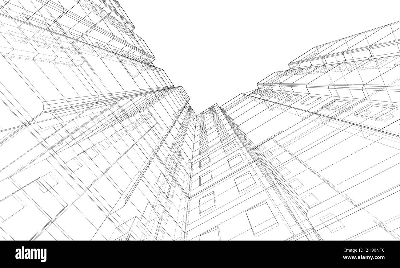 Wire-frame model of a multi-storey building Stock Photo - Alamy