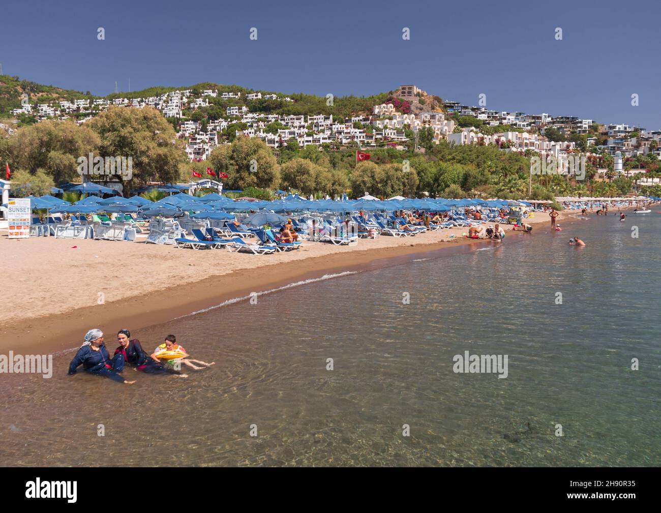 plaj tesisleri, Camel Beach near Bodrum, Turkey Stock Photo - Alamy