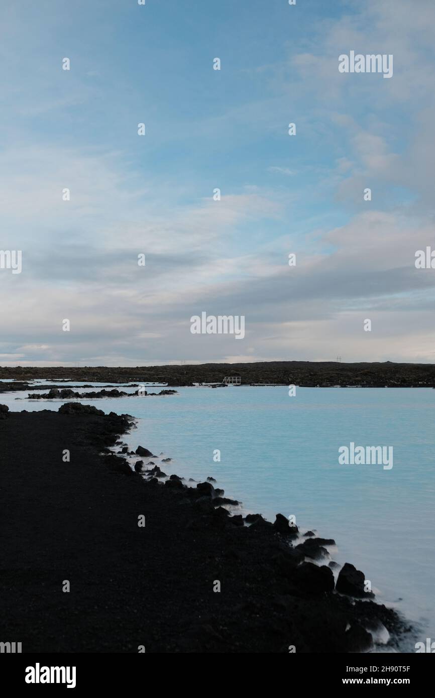 Scenic view of the Blue Lagoon geothermal hot spring in Iceland under a ...