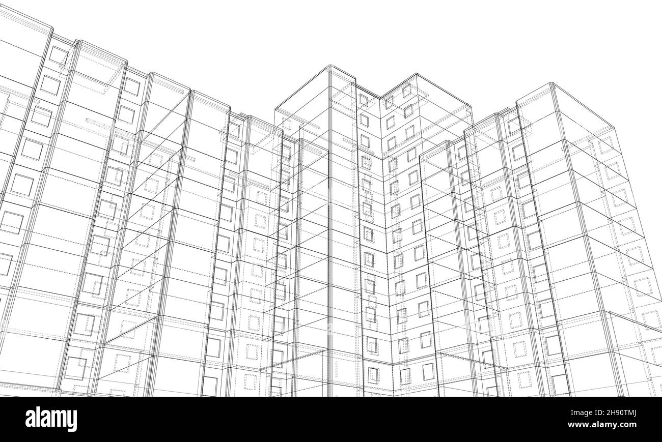 Wire-frame model of a multi-storey building Stock Photo - Alamy