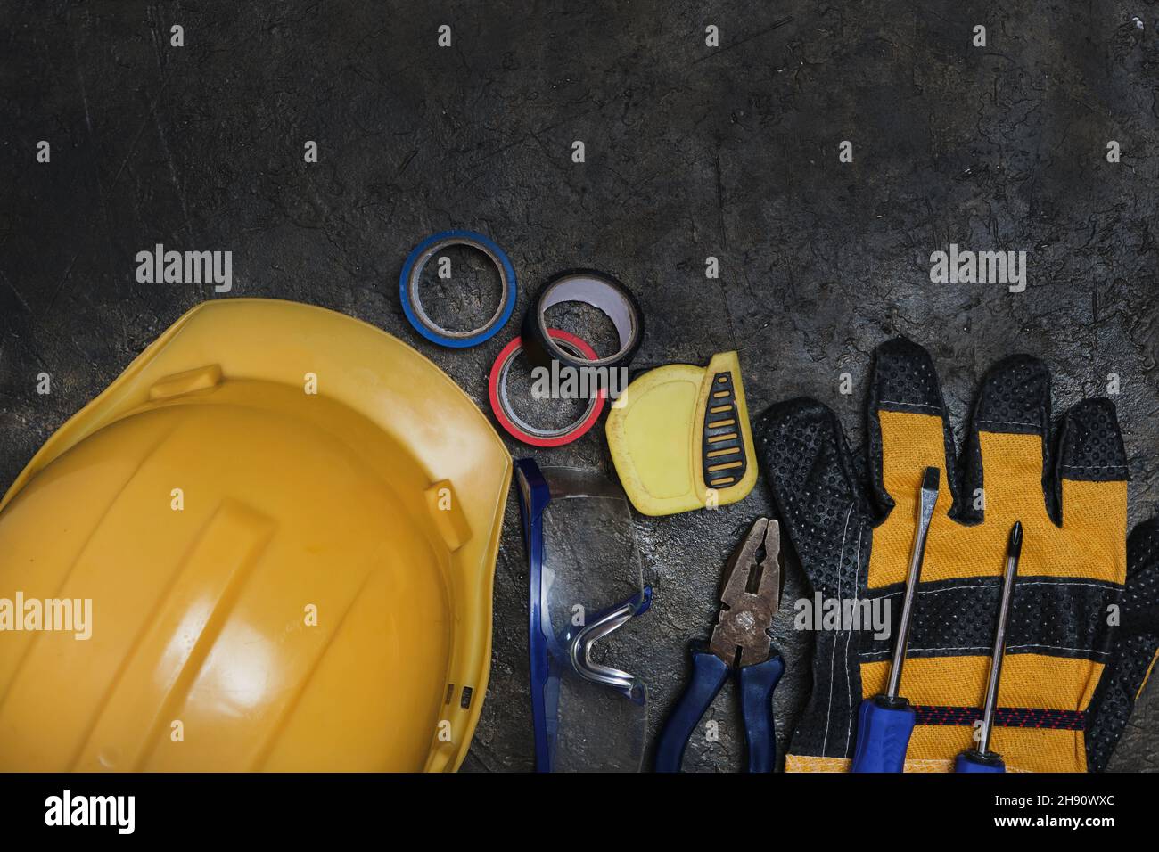 Set of construction, installation tools and protective equipment Stock ...