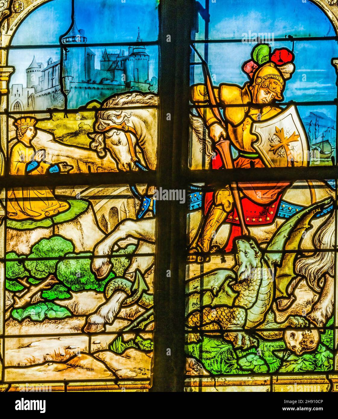 Archangel Saint Michael Dragon Stained Glass Basilica Old Wooden Saint ...
