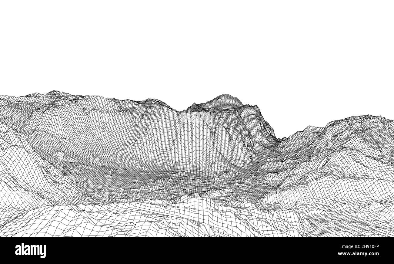 Abstract 3d wire-frame landscape. Blueprint style Stock Photo - Alamy