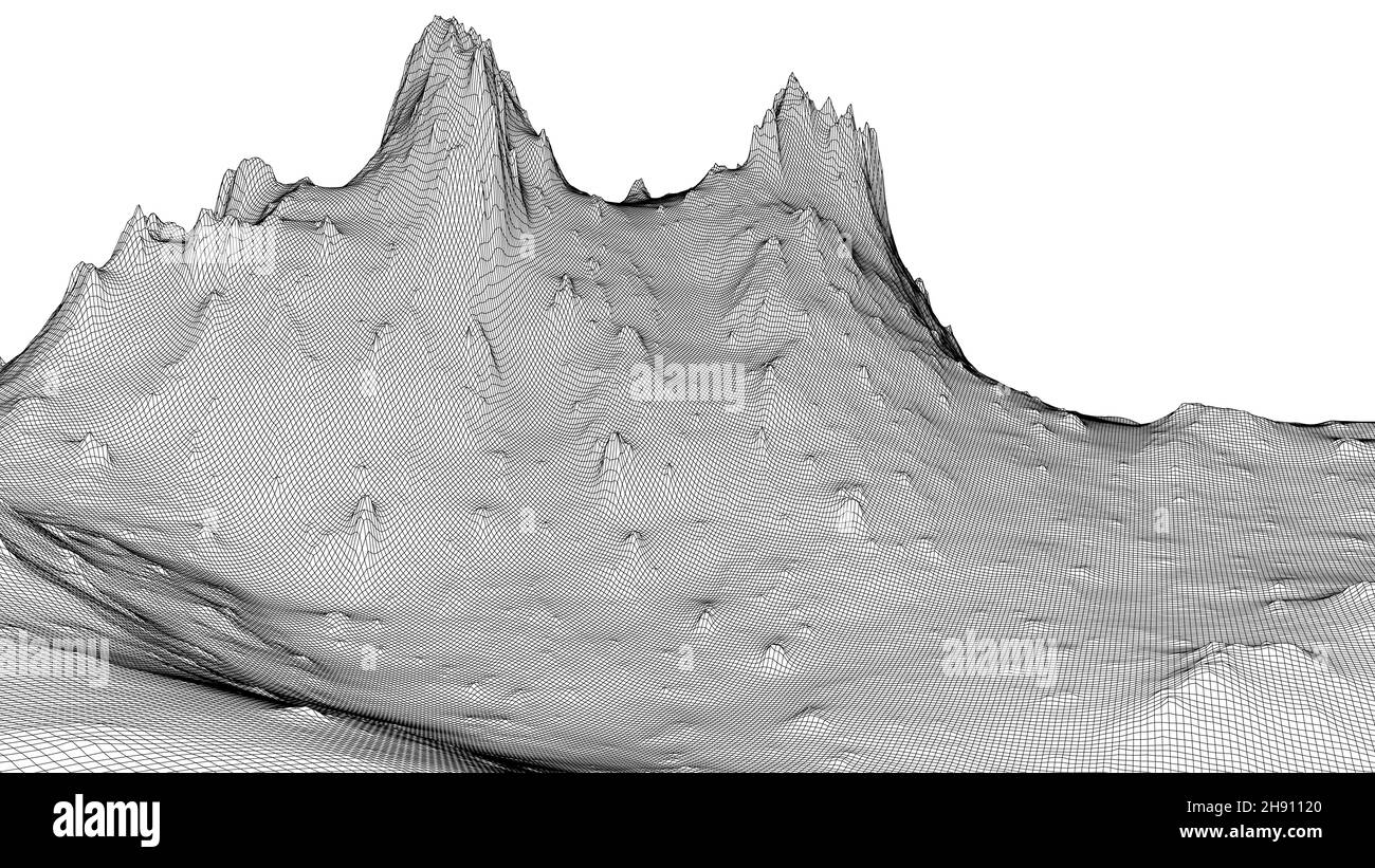 Abstract 3d wire-frame landscape. Blueprint style Stock Photo - Alamy