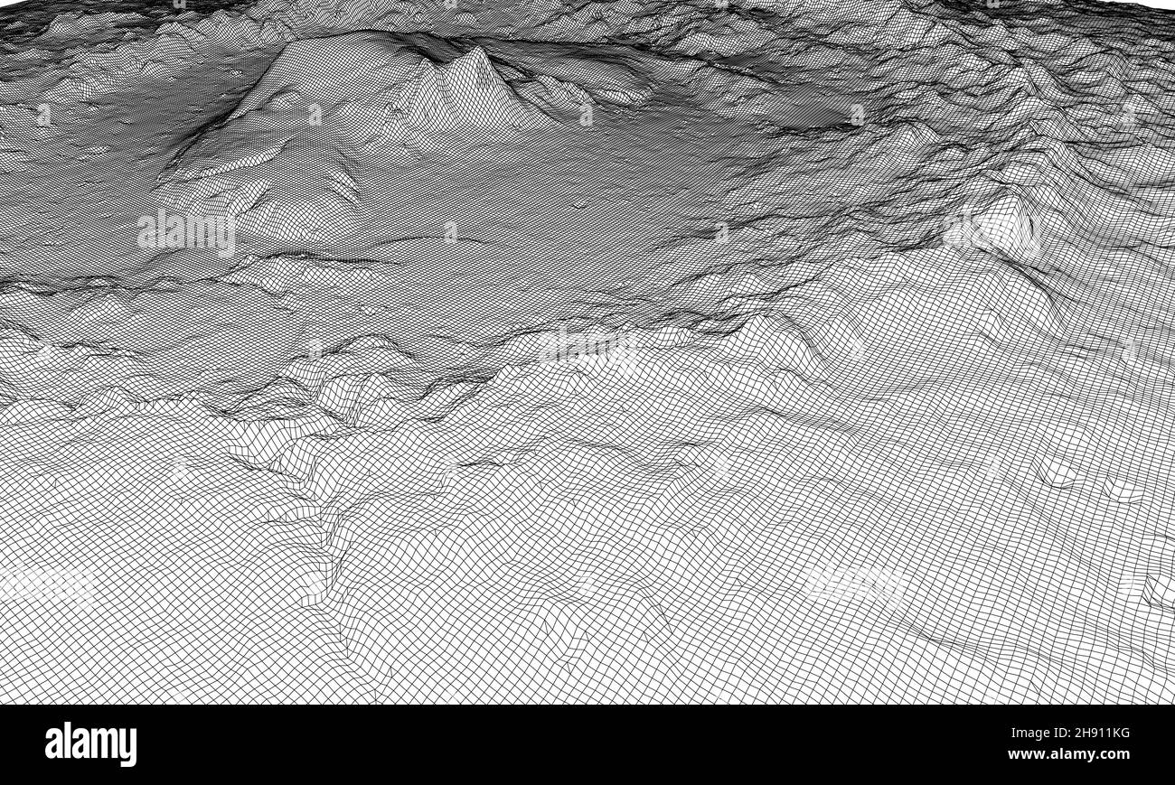 Abstract 3d wire-frame landscape. Blueprint style Stock Photo - Alamy