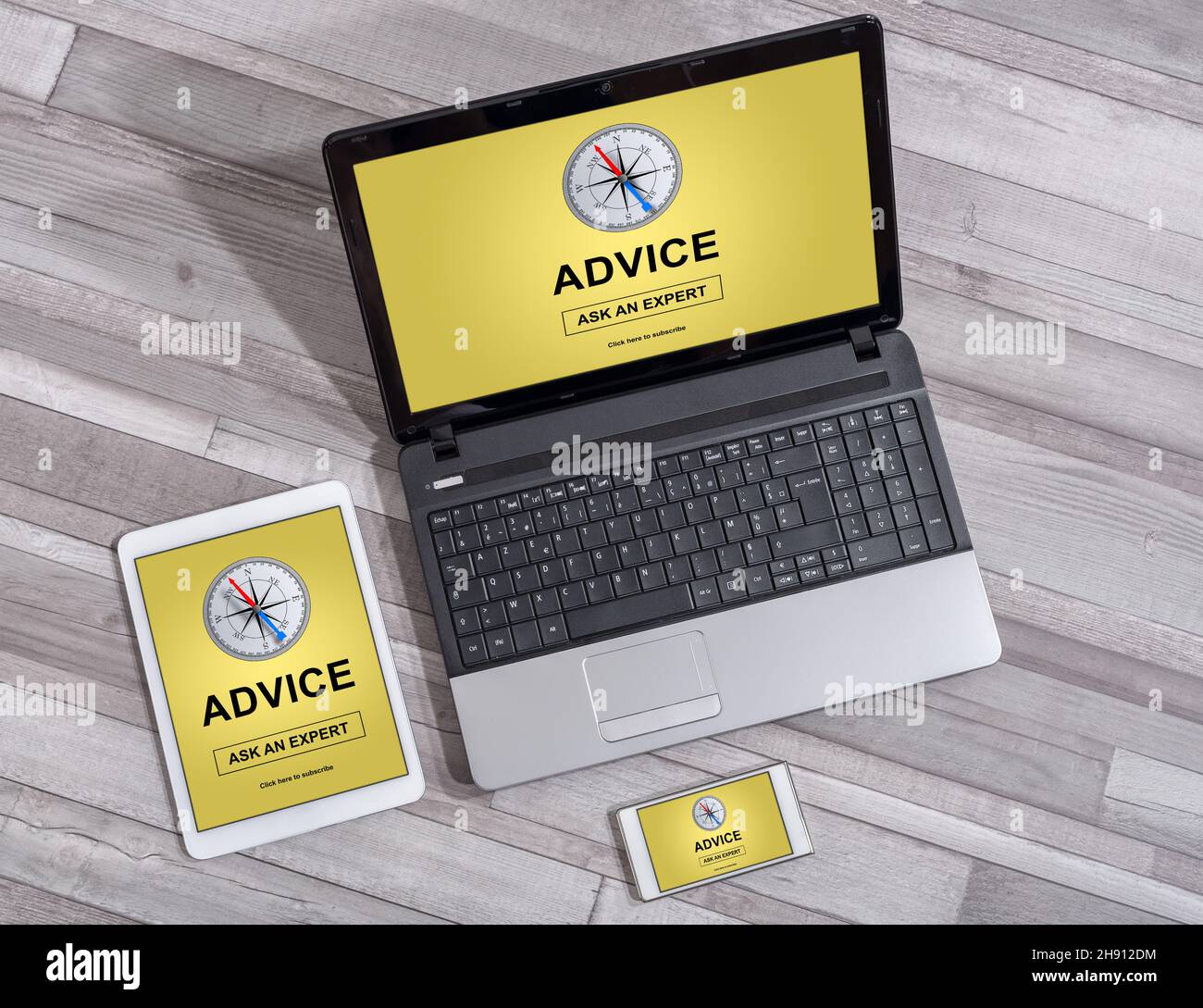 Advice concept shown on different information technology devices Stock ...