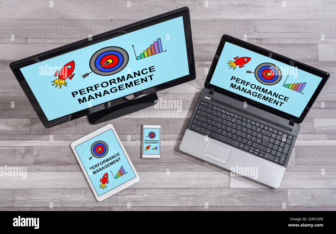 Performance management concept shown on different information ...