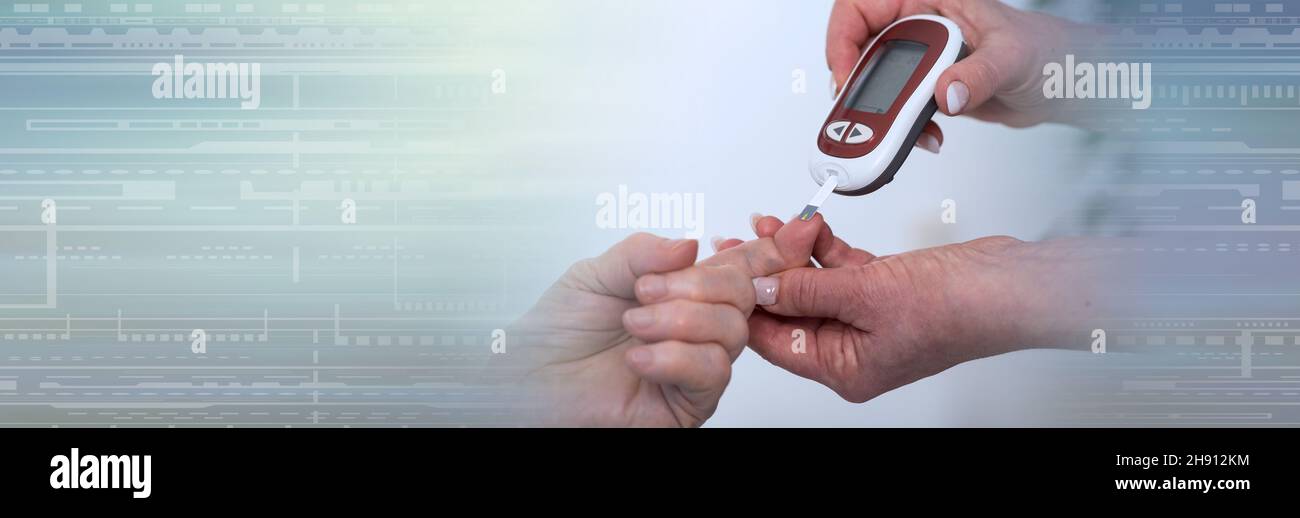 Nurse checking blood sugar level; panoramic banner Stock Photo - Alamy